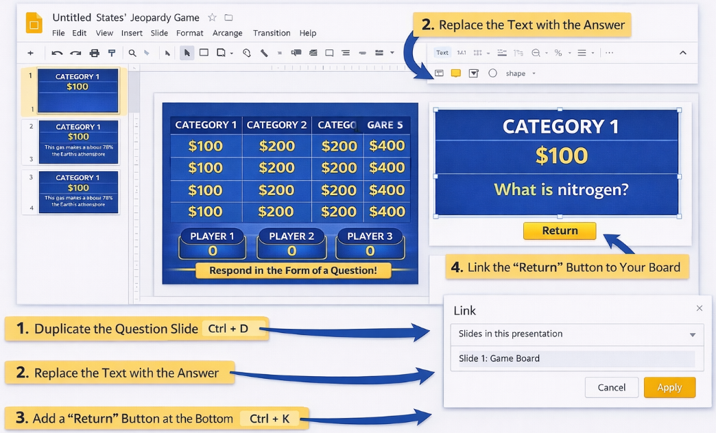 Create a Jeopardy Game in Google Slide: Tutorial + Template